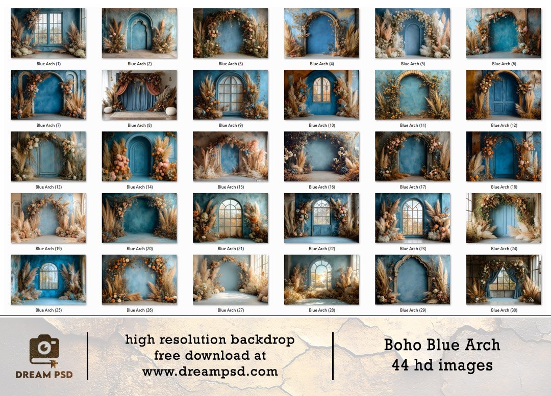 Boho Blue Arch Backdrop » dreampsd.com